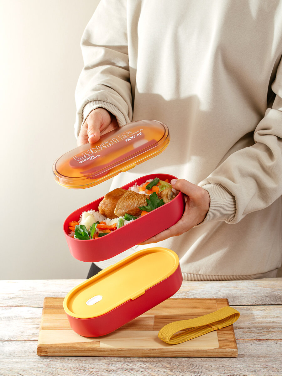 Ланч-бокс Orange Lunch Tetra, 800 мл, двухуровневый, пластик, бордовый