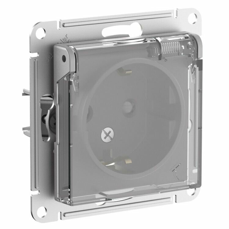 Розетка С/У IP44 1-я с з/к 2P+E 16А (мех. с накл.) алюмин, крыш, штор, винт. AQUA AtlasDesign