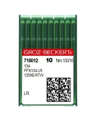 Иглы Groz Beckert д/кожи №100/16 1пл. х10игл. (толстая колба) 715012