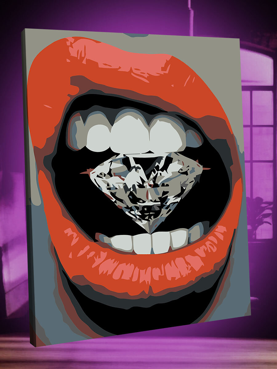 Картина по номерам Губы с бриллиантом / diamond lips холст на подрамнике