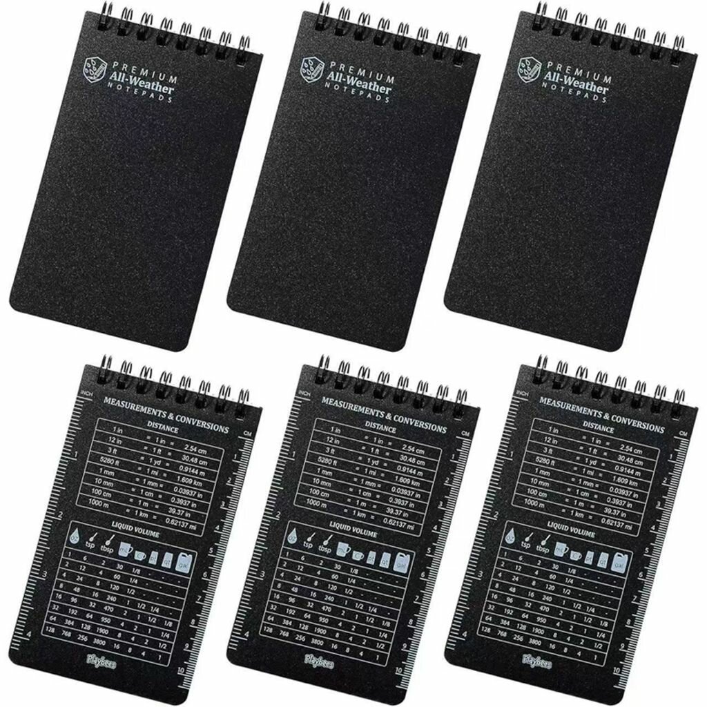 Блокнот, PP водонепроницаемый карманный спиральный блокнот - черный, 6 шт