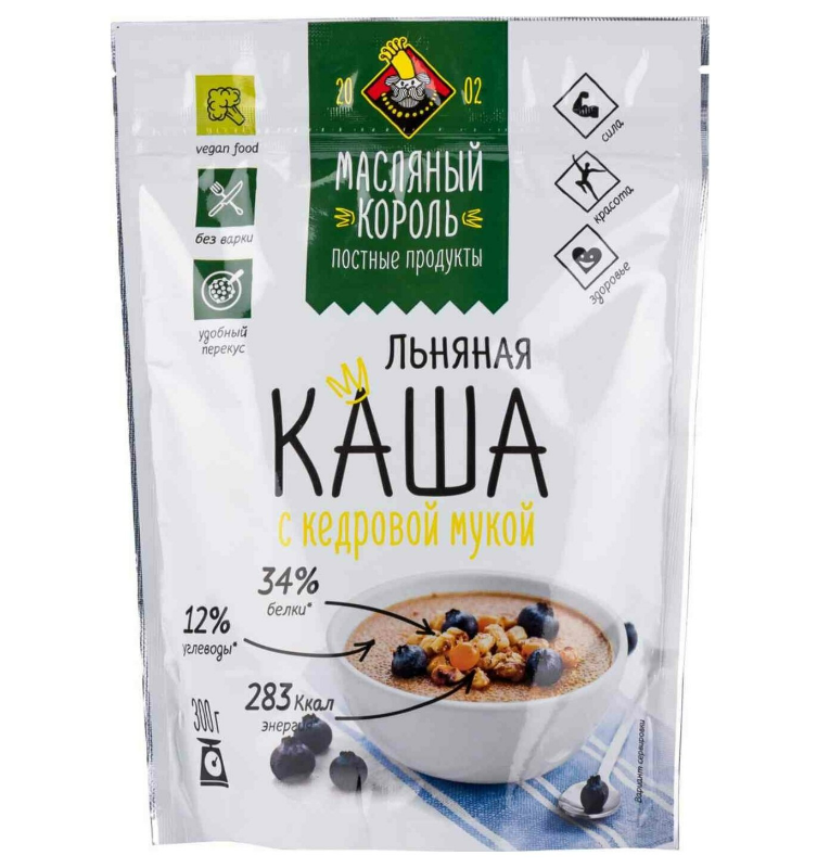Каша быстрого приготовления "Масляный Король" льняная с кедровой мукой, 300 гр.