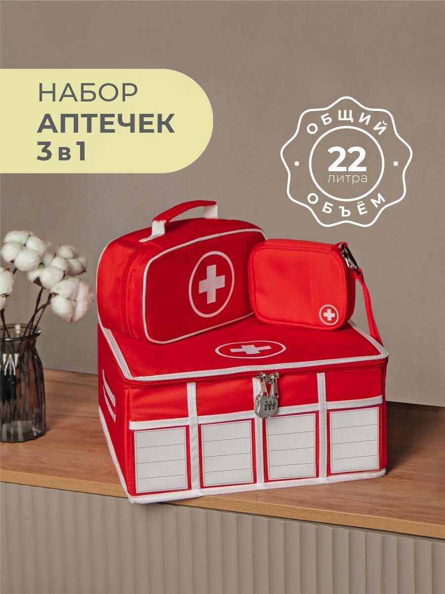 Набор аптечек 1 Всё на местах KIDS SAFE + дорожная+карманная (красный)