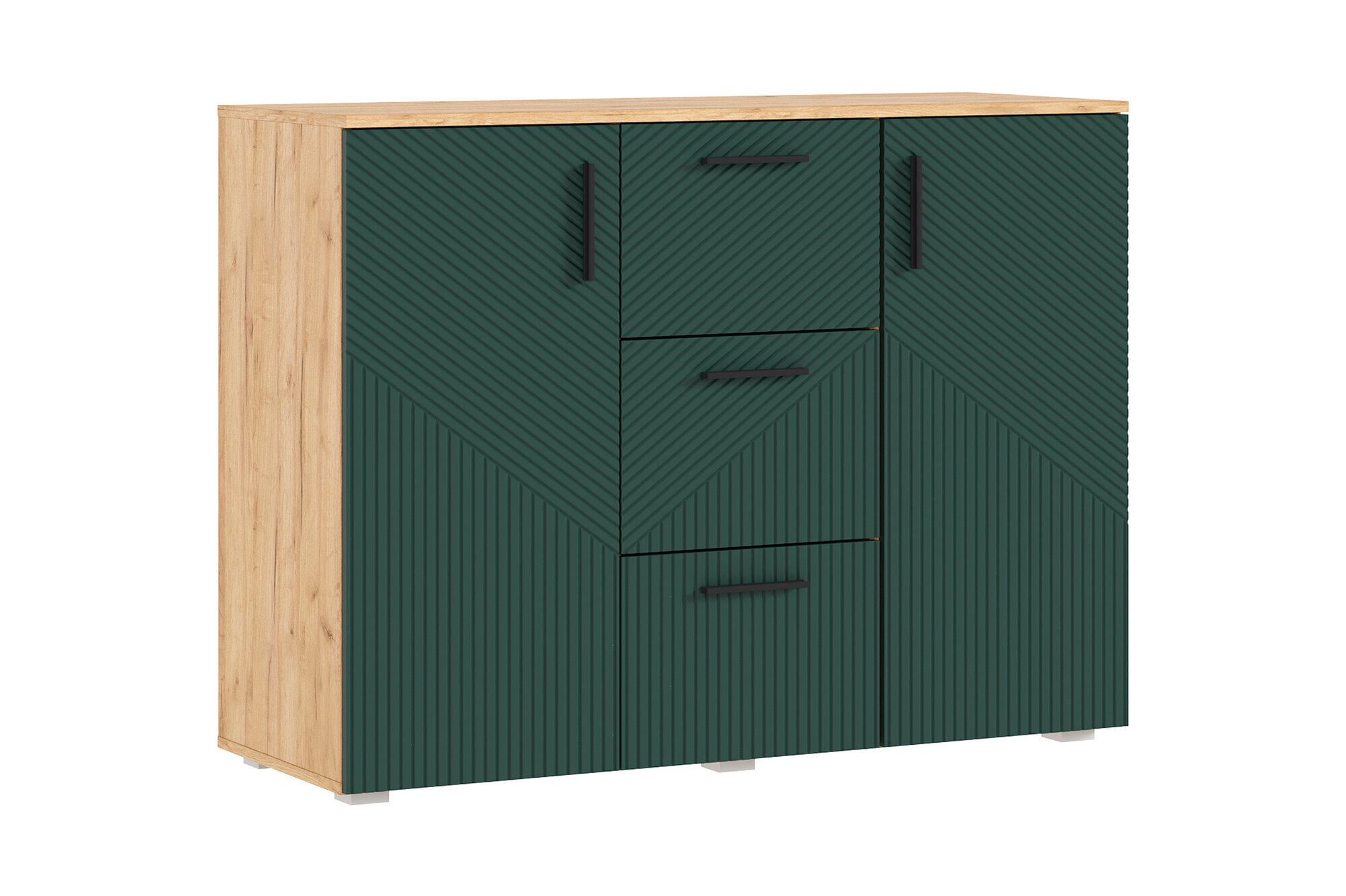 Комод для одежды Нонтон Сильвия, 120x44x90 см, 3 ящика и 2 полки, дуб крафт / браш мени грин