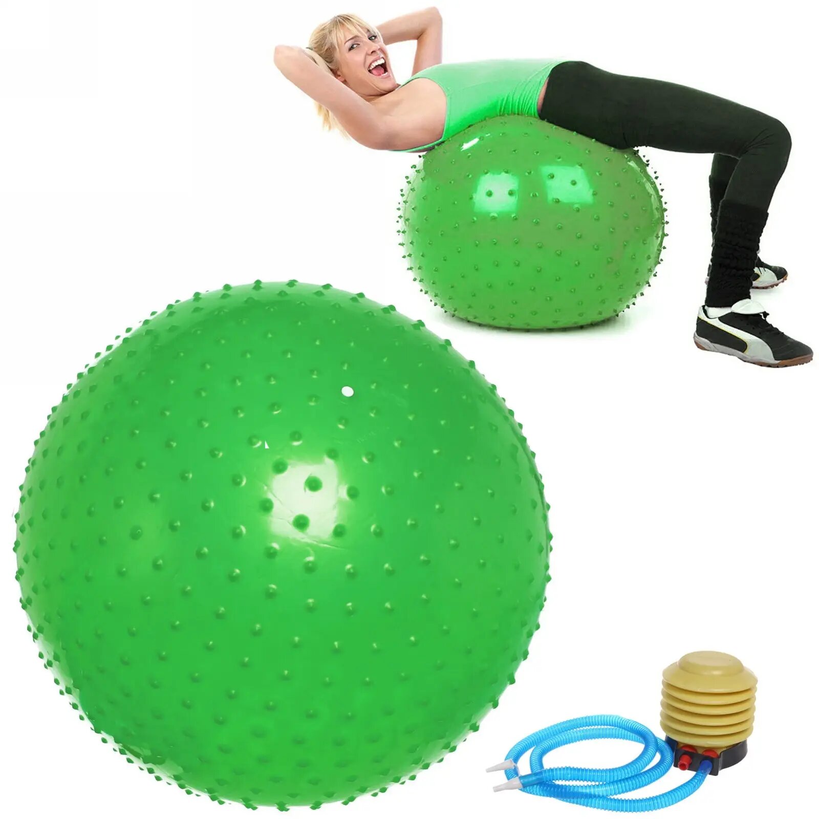 Фитбол Sportage 65 см, массажный, зеленый, с насосом, для фитнеса