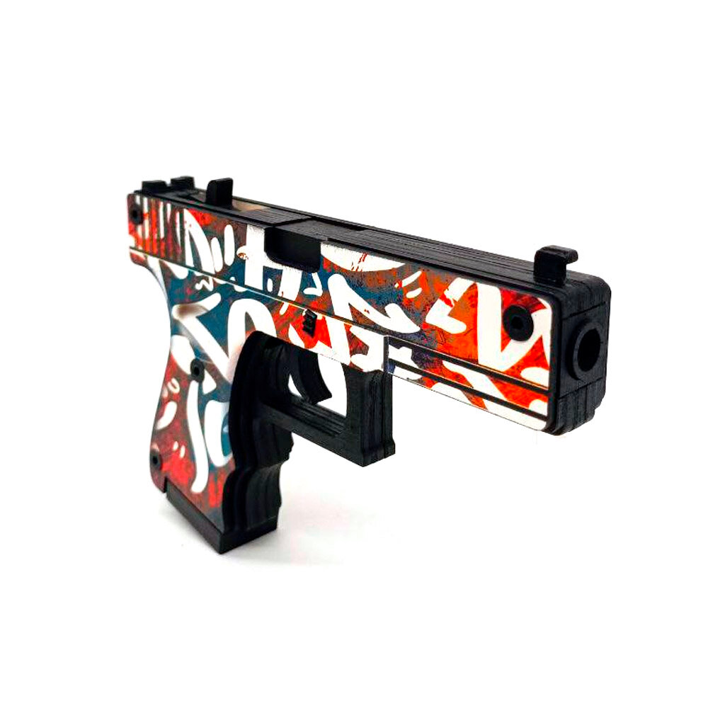 Деревянный пистолет Глок 18 Расписная бирюза (резинкострел) Mod.1 PalisWood