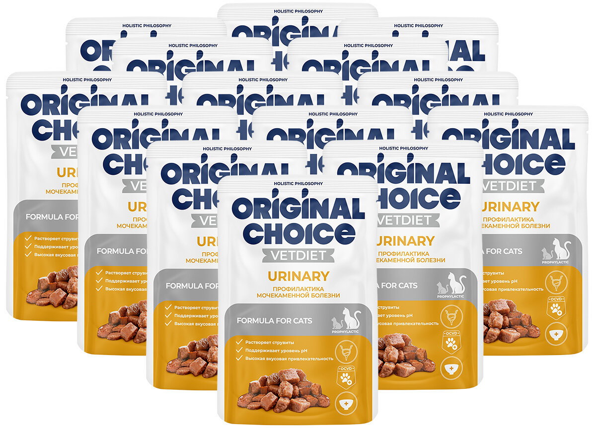 Корм влажный Original Choice Vetdiet Urinary для взрослых кошек для профилактики мочекаменной болезни, 85 гр х 14 шт