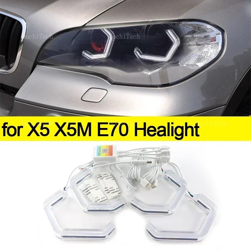 Светодиодный комплект Angel Eyes в стиле M4, кольцо RGB цвета, управление через приложение, фары, лампы для BMW X5 X5M E70 2007-2013 xDrive25i 30i 20d 30d 35d