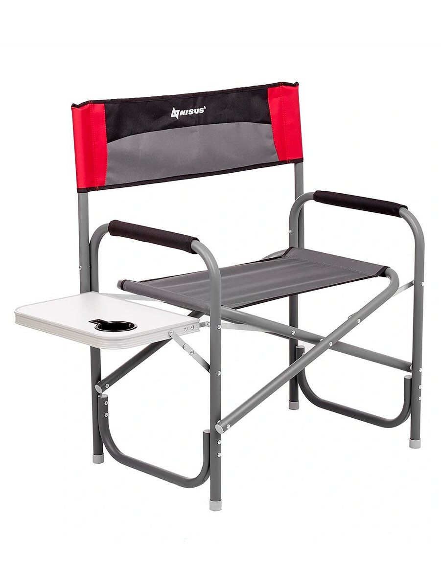 Кресло раскладное Nisus с откидывающим столиком. MAXI 200 кг серый/красный/черный (N-DC-95200T-M-R-GRD)