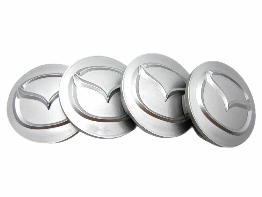 Колпачки заглушки на литые диски КиК Мазда серебристый 62/55/10, комплект 4 шт.