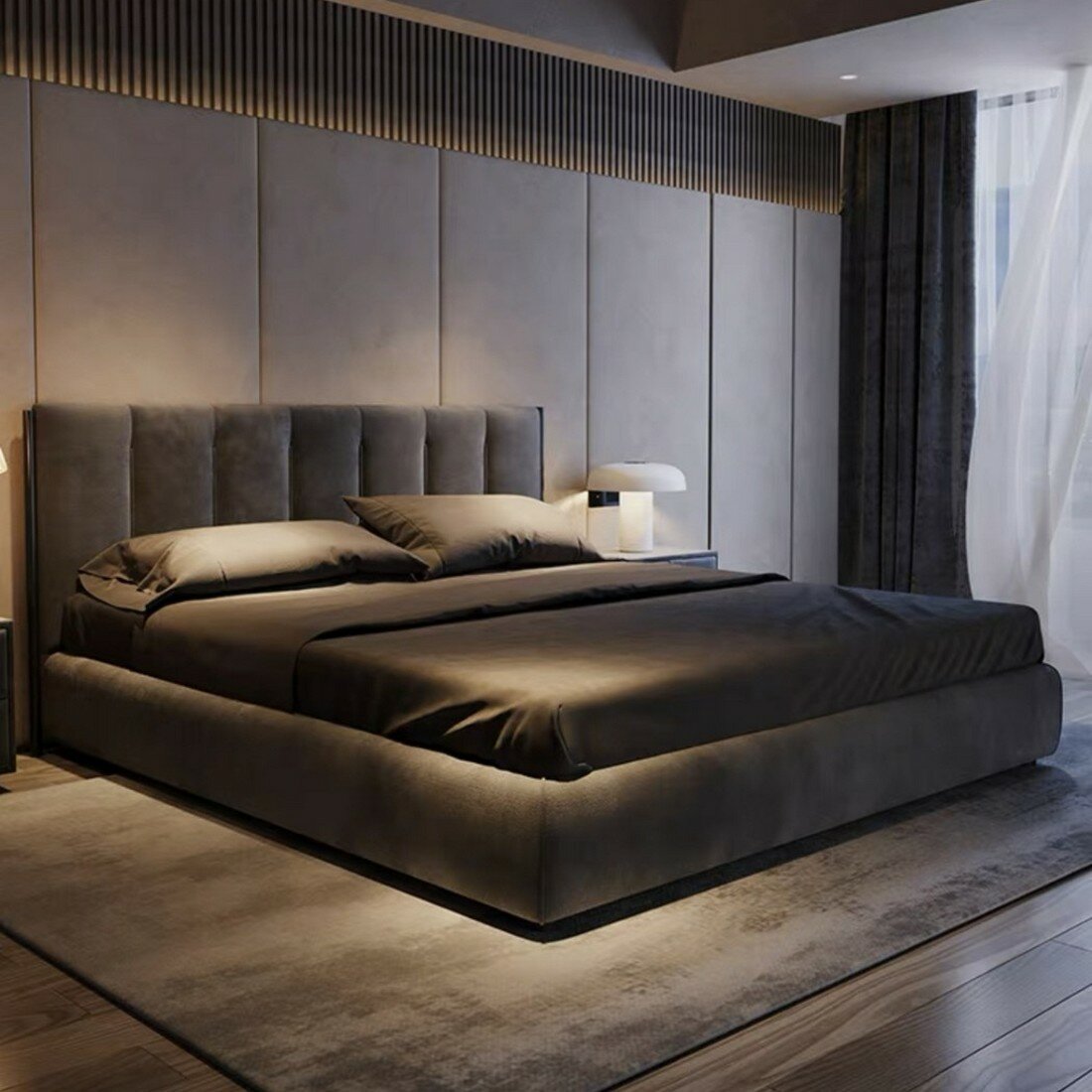 Интерьерная кровать с высоким мягким изголовьем Favre (Кровать/ спальное место 180см / с ящиком для хранения)