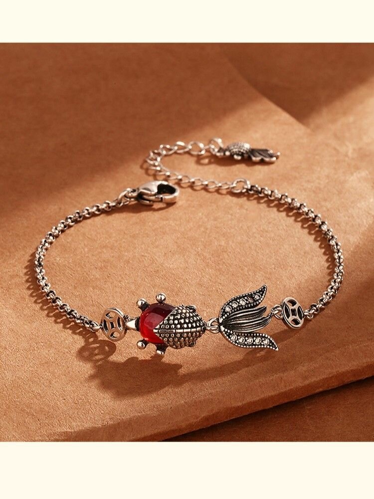 Браслет-цепочка, металл, гранат