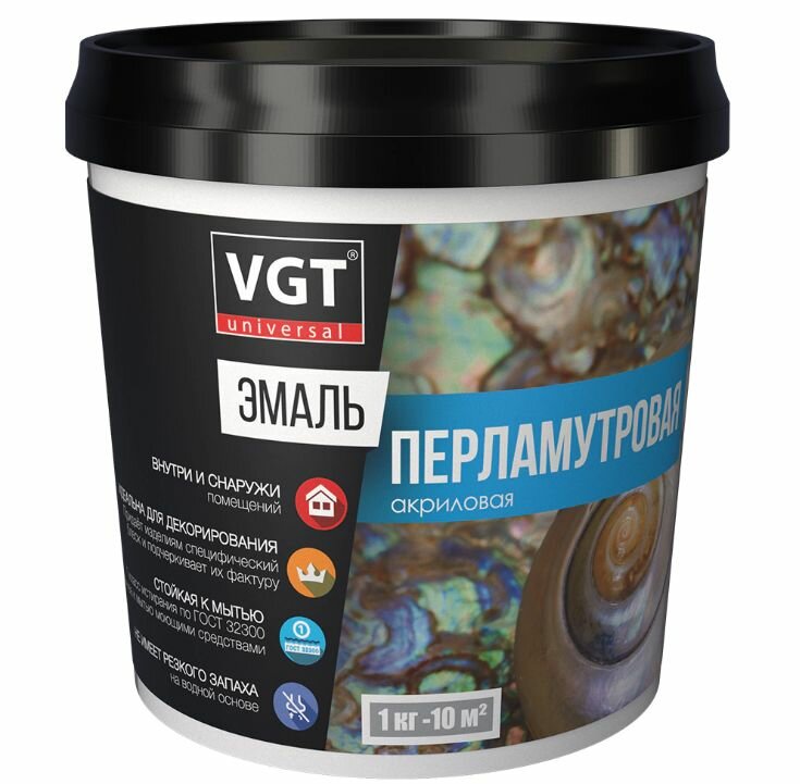 Эмаль декоративная VGT перламутровая серебристо-белая 1 кг