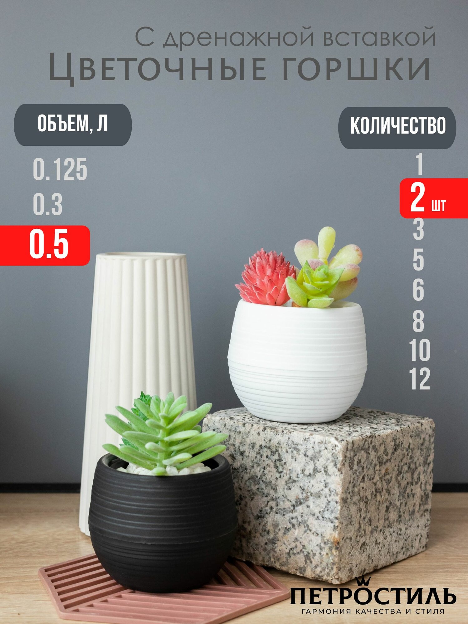 Набор 2шт Горшков для цветов 500 мл