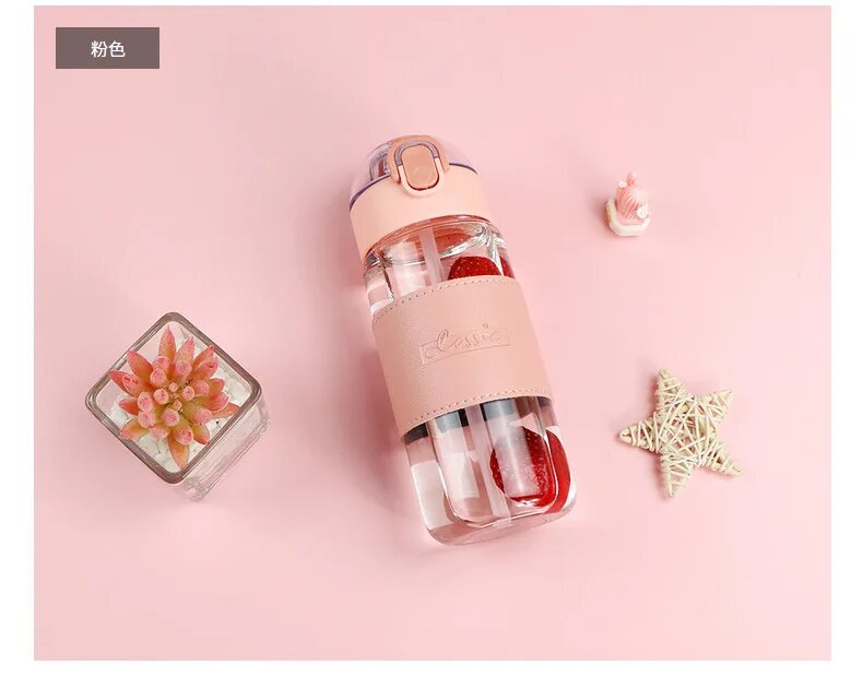 Большая Милая бутылка для воды с трубочкой, большая портативная бутылка для путешествий для женщин и девушек, спортивная чашка для фитнеса, летняя холодная вода для девочек, 480ML, Розовый