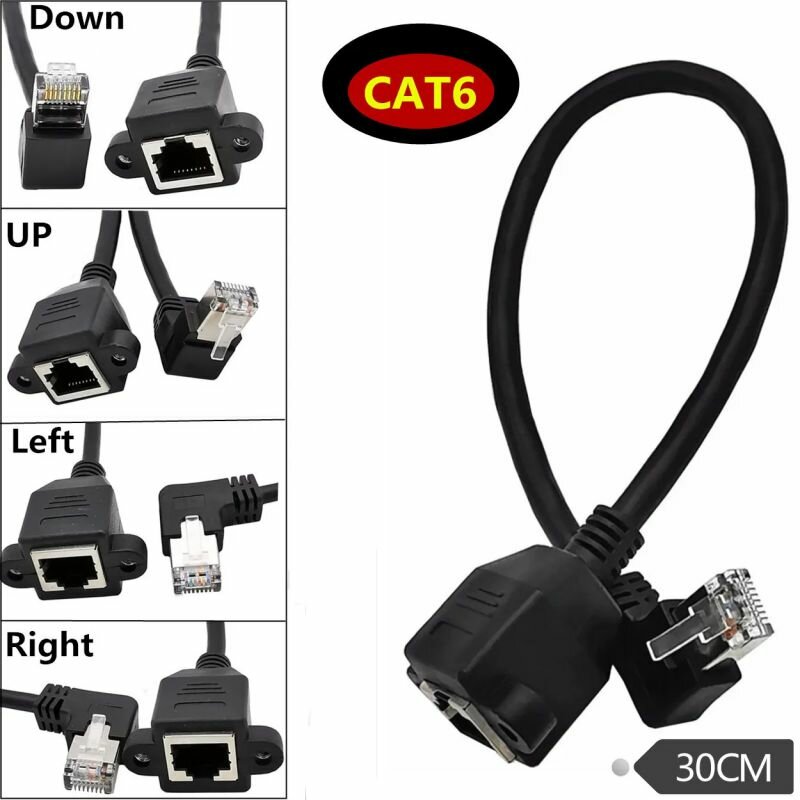 Кабель CAT6 RJ45 8-контактный, с винтовым креплением на панель, с разъемом «папа-мама», сетевой удлинитель Ethernet LAN 8-контактный, угловой, 90 градусов, 0,3 м, 0,6 м