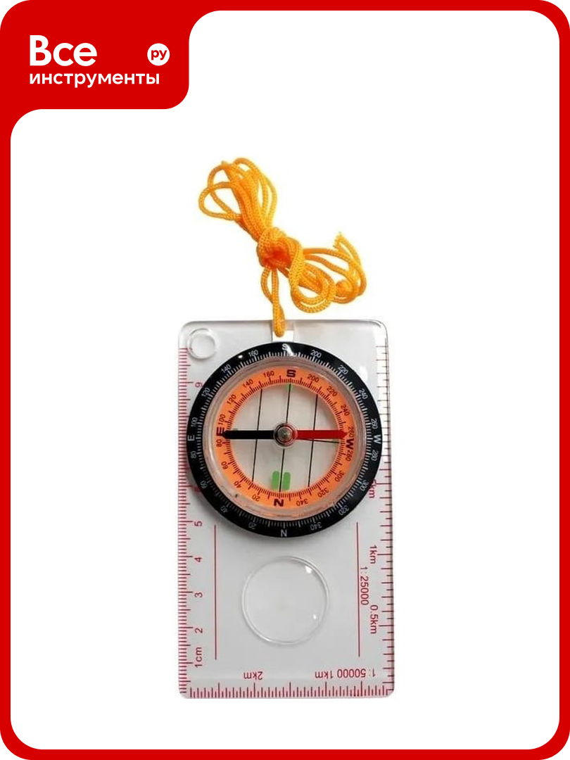 Планшетный компас TOURIST ДА-970, Компас имеет 3 вида линейки, увеличительную лупу и съемный шнурок