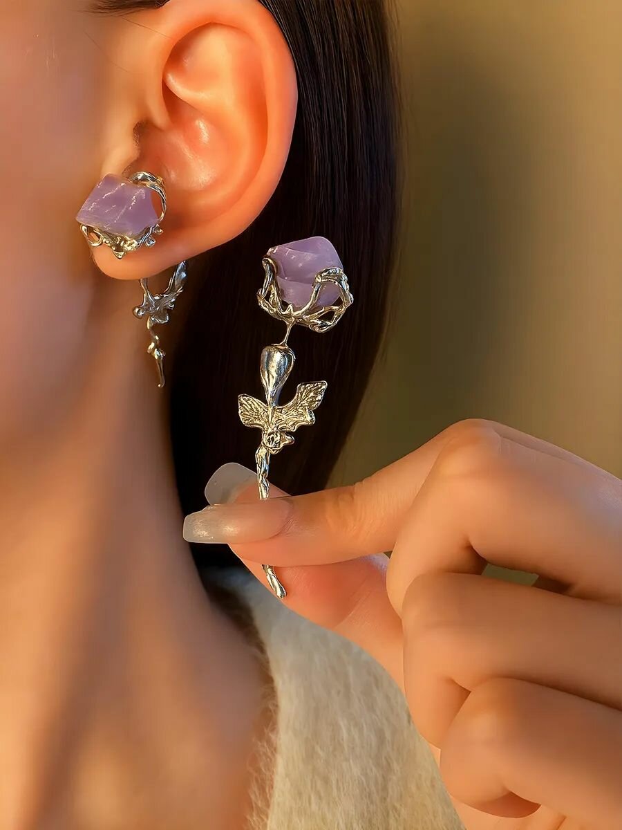 Серьги двусторонние, пусеты, искусственный камень