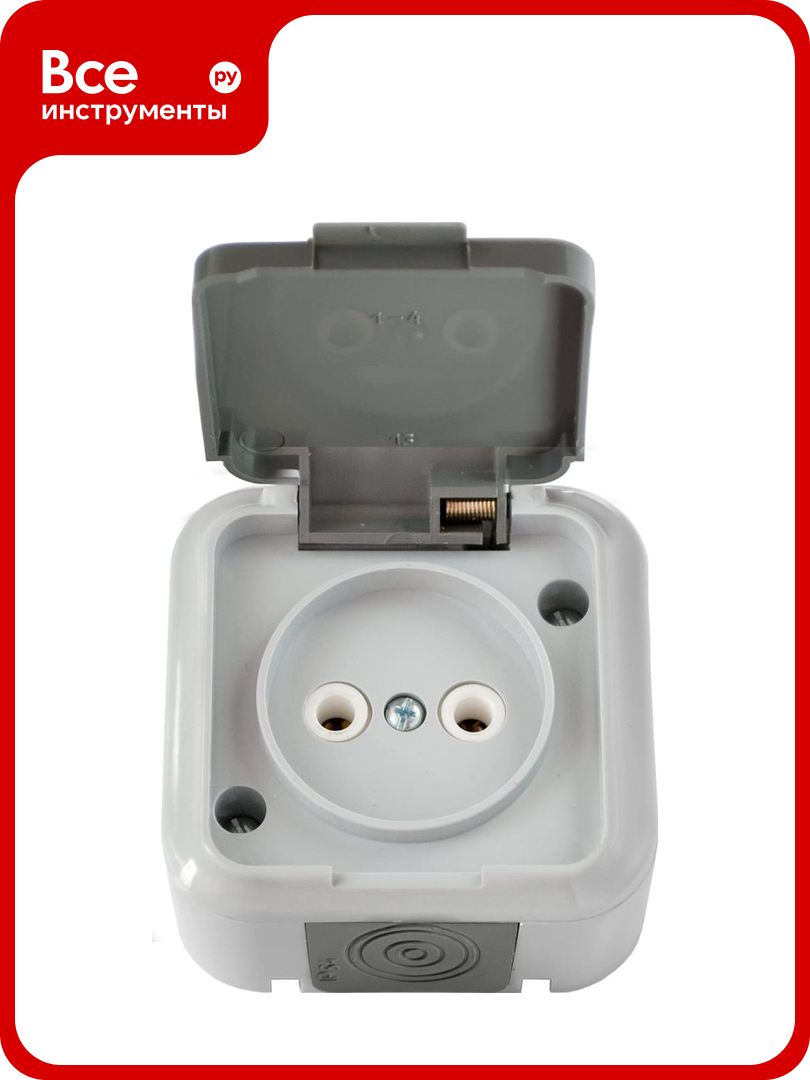 Розетка Bylectrica 1-местная ОУ IP54, серия пралеска аква, серый, РА16-296, серый