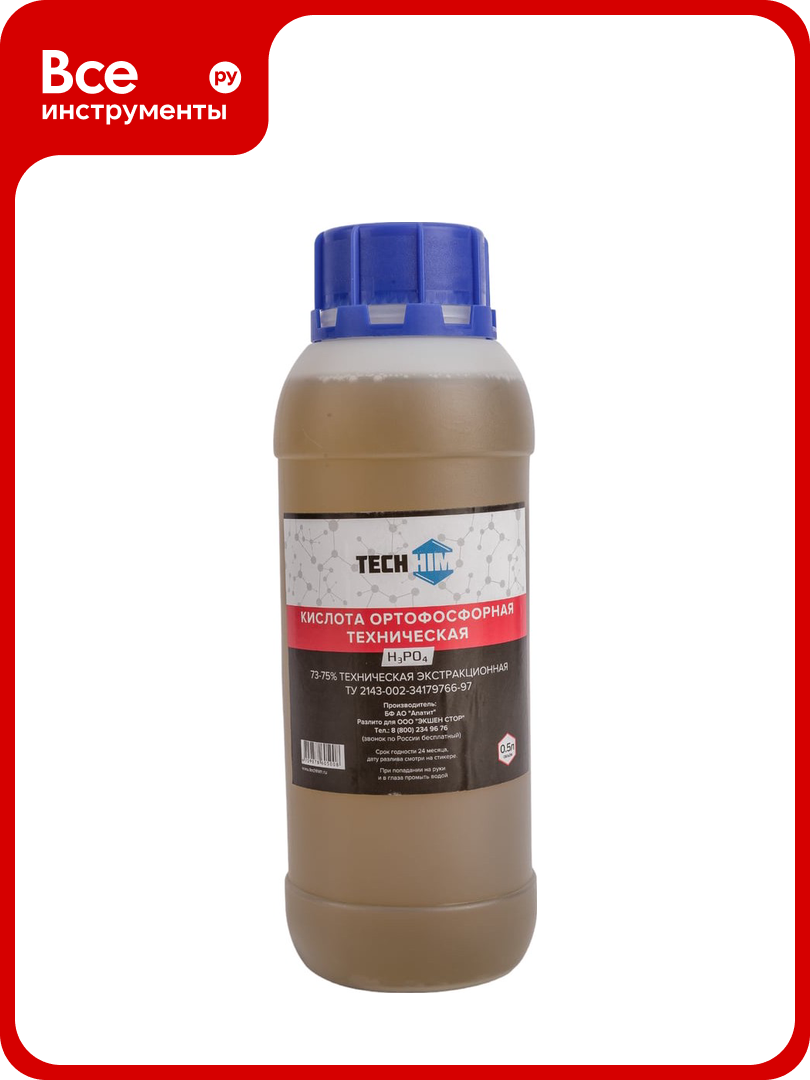 Кислота ортофосфорная техническая 0.5 л, 72-75%, класс А TECHHIM TH-KIOR-75-500, пластиковый