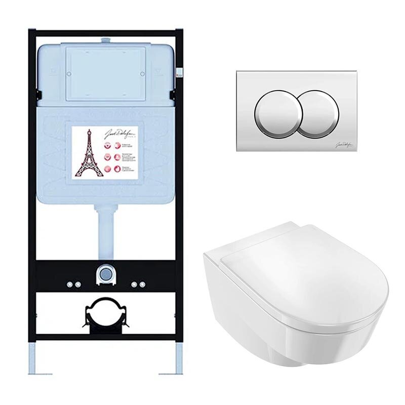 Подвесной унитаз c инсталляцией и клавишей смыва Jacob Delafon Odeon RG EDR103-CP (E36495-NF+E36496-CP+EDR102-00+E24889-00)