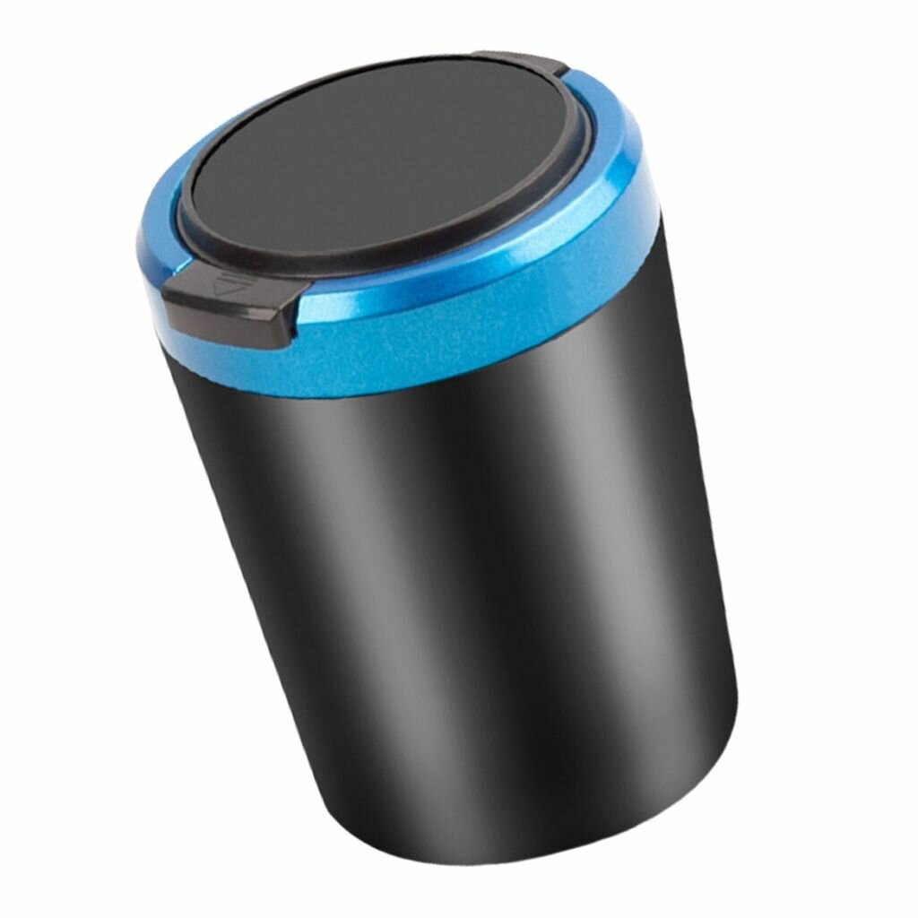 Курильница для автомобиля с металлическим внутренним отсеком, LED-подсветкой и одним нажатием - синяя