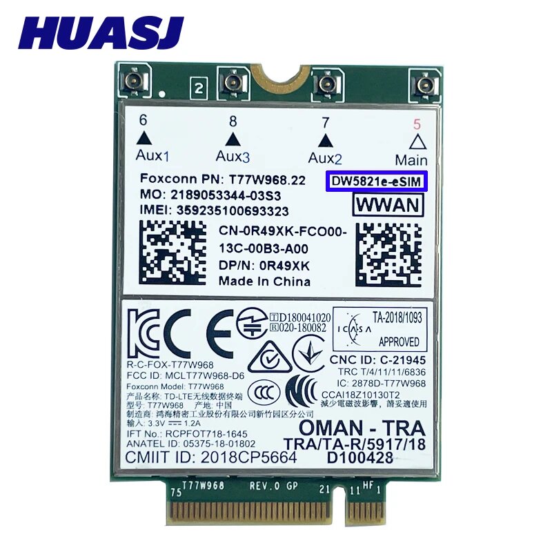 Модуль карты HUASJ DW5821e-eSIM LTE Cat16 для Latitude 5420 5424 7424 7400 DW5821e-eSIM
