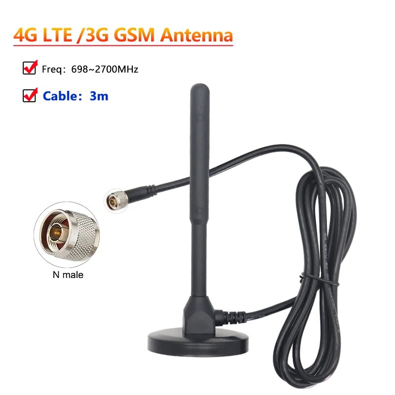 Внутренняя медная всенаправленная антенна, большой радиус действия, 4G LTE, GSM, 3G, внешний WiFi, штекер SMA N, BNC, антенна TNC для маршрутизатора, магнитная кнопка, N male