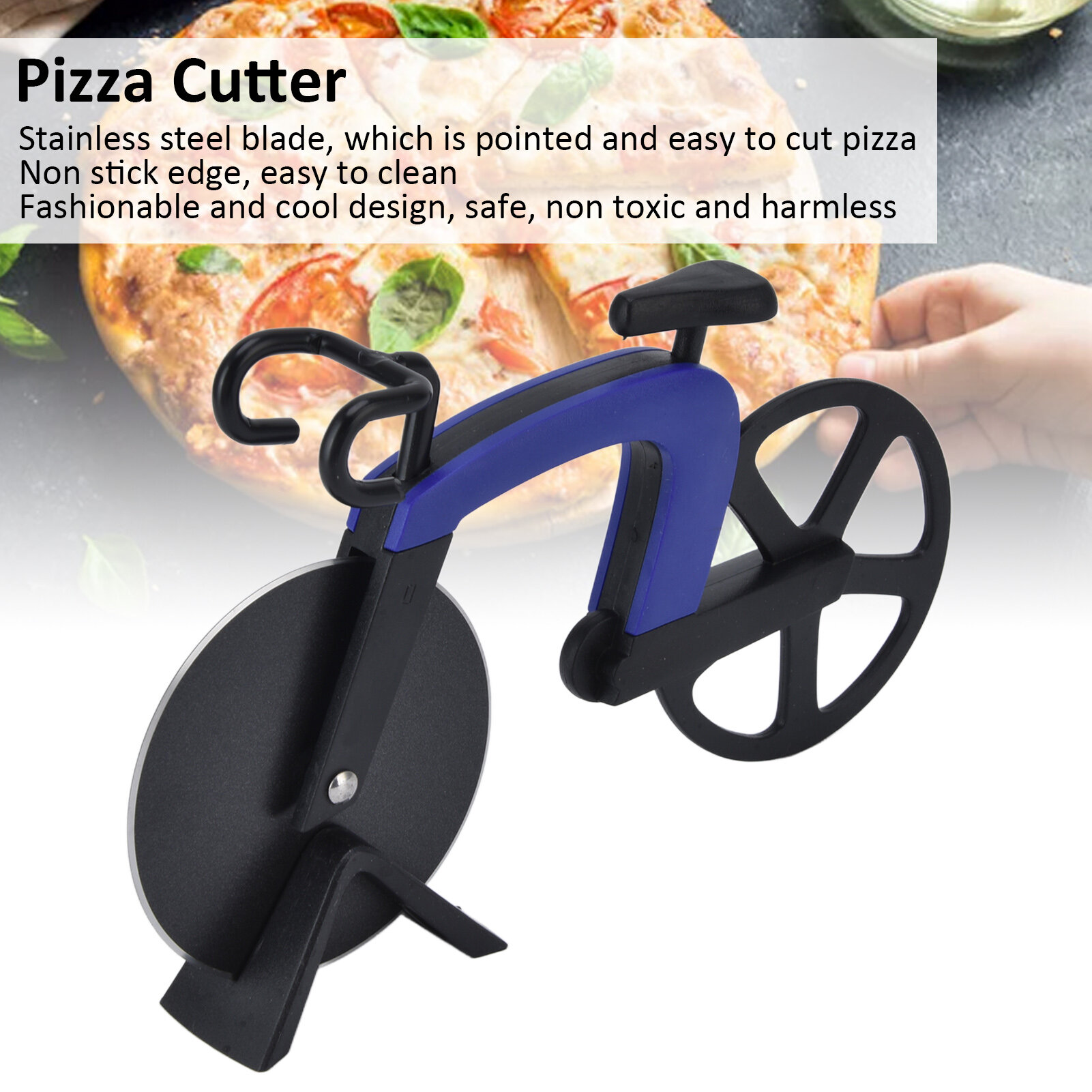 Велосипедное колесо для резки пиццы из нержавеющей стали, велосипедная форма, нож для пиццы, кухонный инструмент для резки пиццы, синий