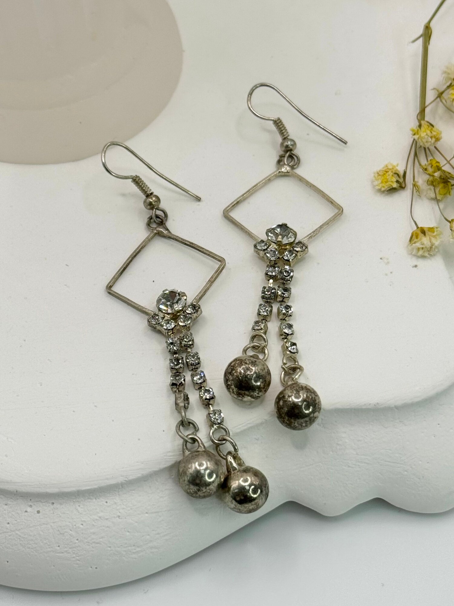 Винтажные мельхиоровые серьги, серебрение