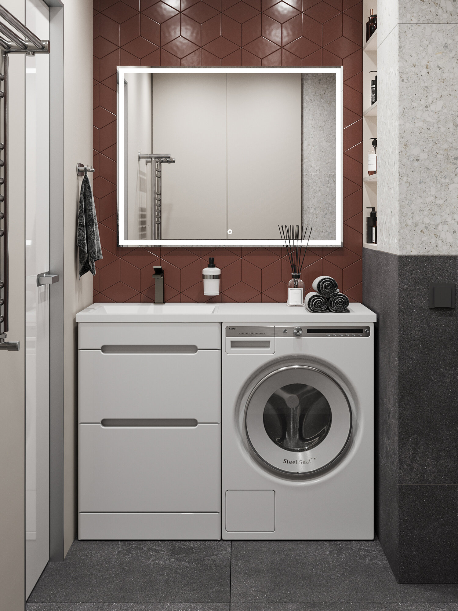 Тумба напольная SanStar Толедо 50 с раковиной Даллас 110 левый (комплект) для ванной комнаты, белая