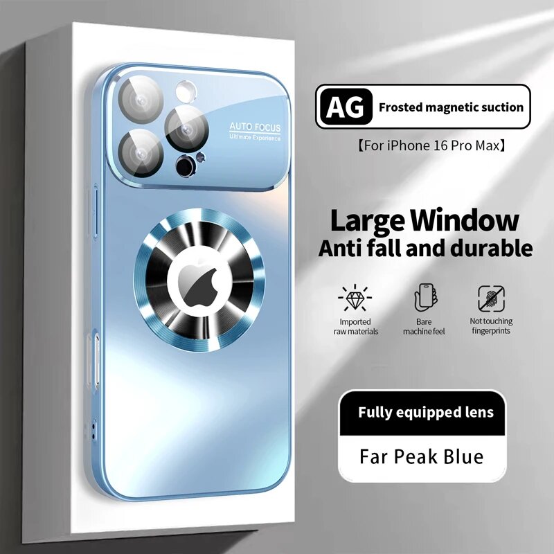 Новый титановый металлический роскошный матовый чехол для iPhone 16, 15, 14, 13, 12, 11 Pro Max Plus, защитная крышка для камеры со стеклянным объективом Magsafe Sierra Blue, For iPhone 14 Pro