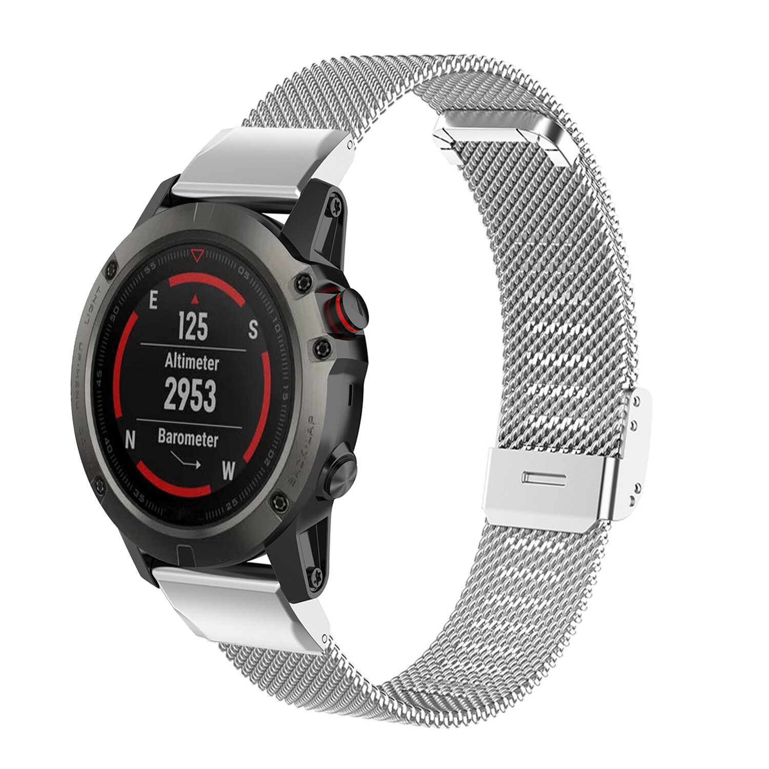 Миланский сменный ремешок браслет (22мм) MyPads для умных смарт-часов Garmin Fenix 8 47mm Solar из нержавеющей стали, серебристый