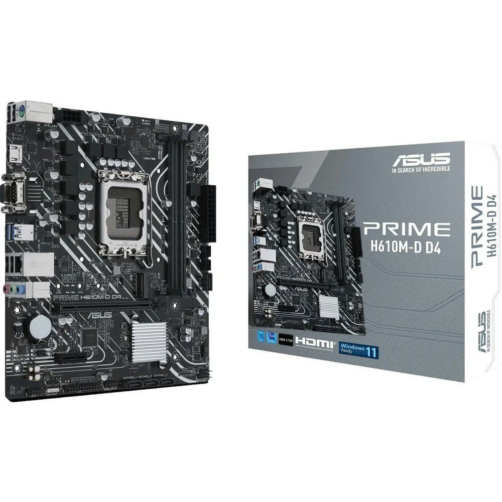Материнская плата ASUS PRIME H610M-D D4, LGA1700, mATX, 2xDDR4, VGA, HDMI, COM, M.2, LAN 1Gb