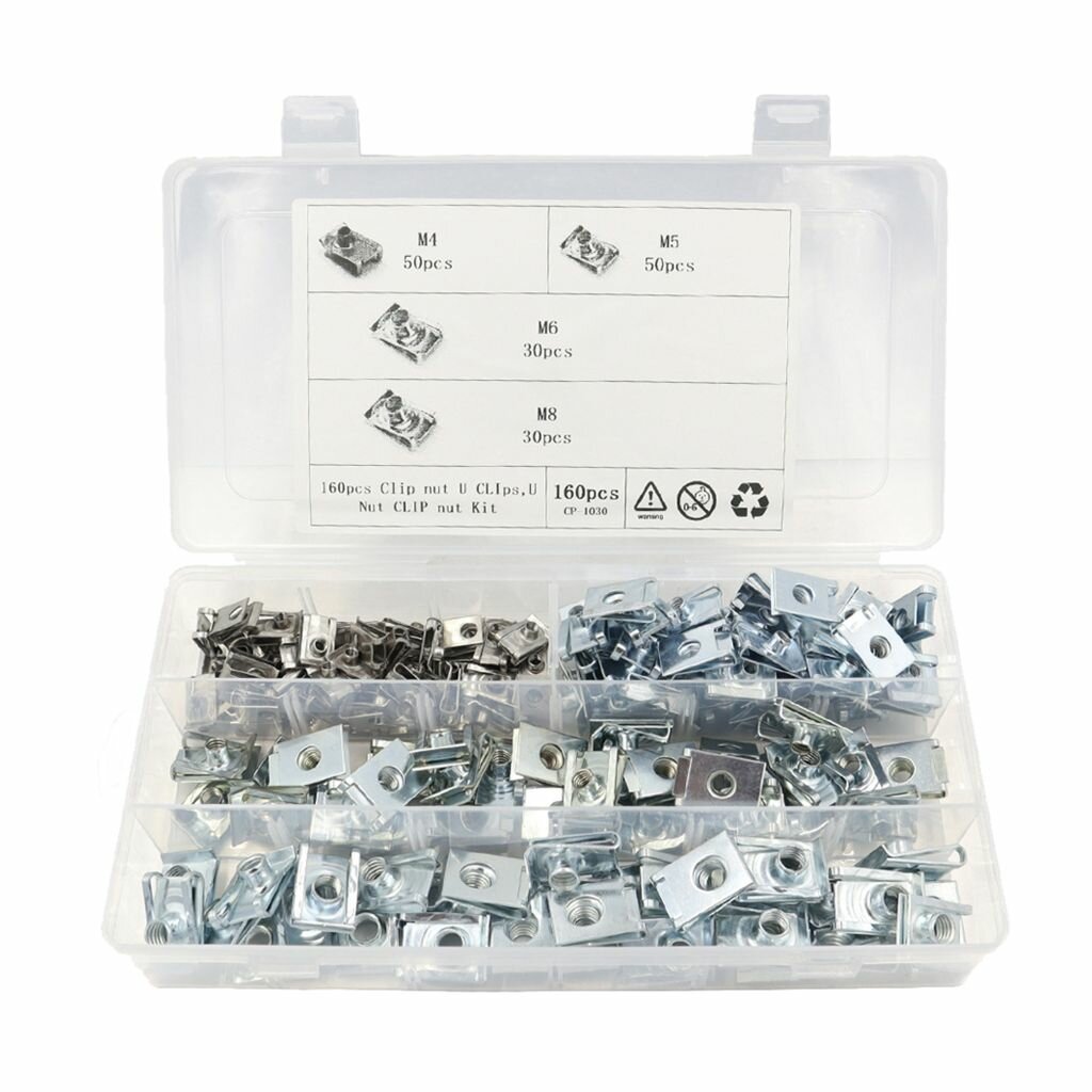 Фиксатор автомобильный,160 шт. винтовых гаек типа B, пружинные шайбы, автомобильные внутренние и наружные декоративные панели, 1 коробка