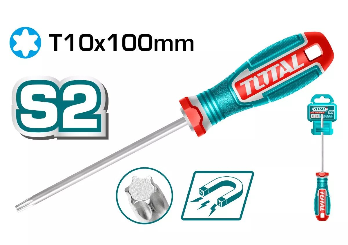 Отвертка-звездочка T10х100 мм. с магнитным наконечником TOTAL TSDT10100