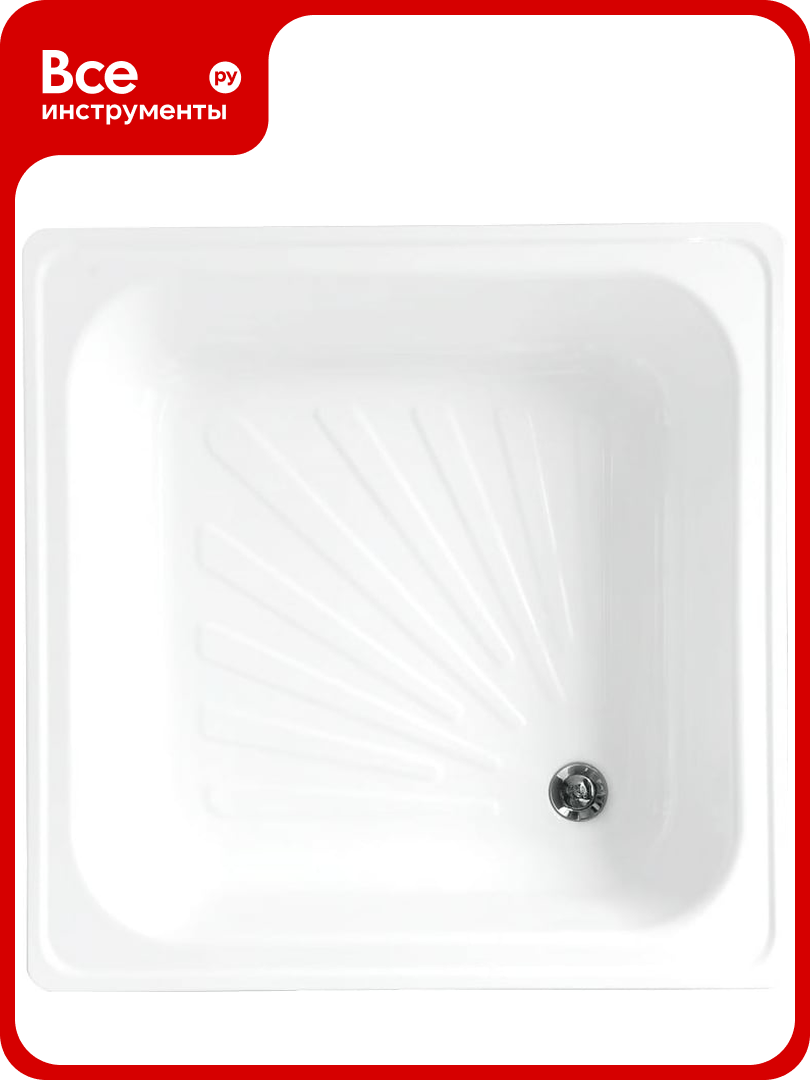 Стальной поддон Loranto квадратный 90x90x15 толщина стенок 0,9 мм, отверстие для слива 5 см 77020, 0,9 мм