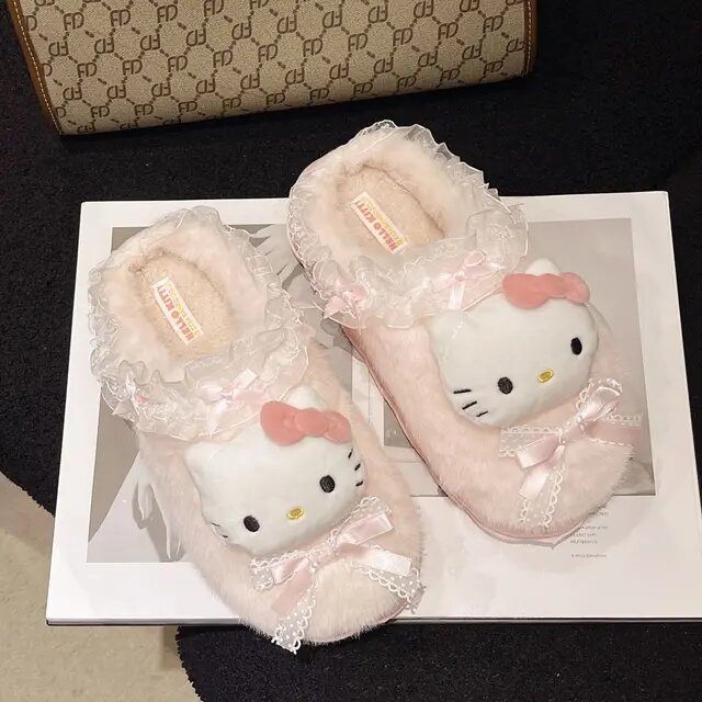 Sanrio Hello Kitty Cinnamoroll My Melody Kuromi, милые хлопковые тапочки, новые модные теплые плюшевые тапочки на толстой подошве для девочек Y2k
