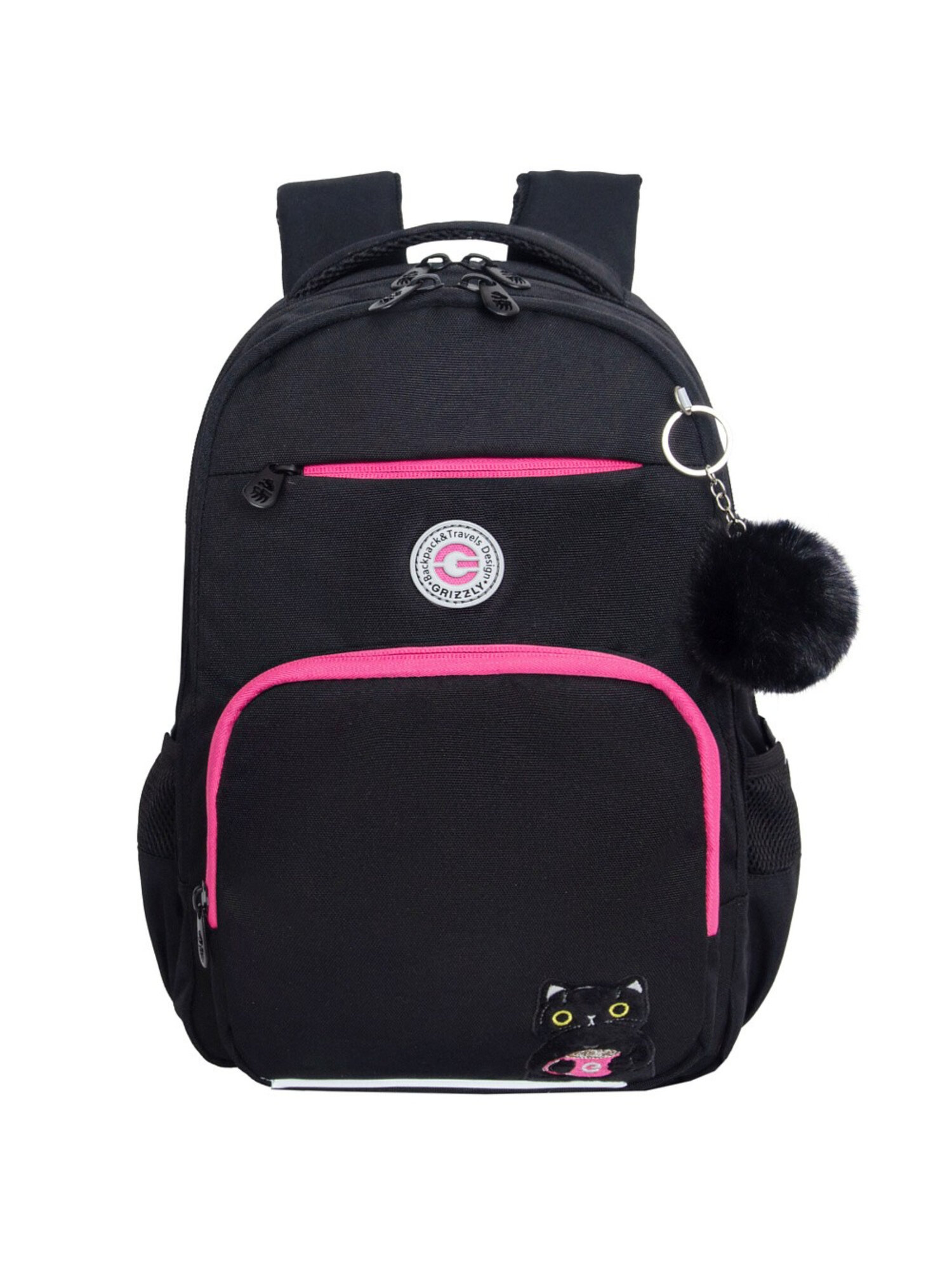 Школьный рюкзак GRIZZLY для девочек, RG-564-2, черный, 28х40х15,5
