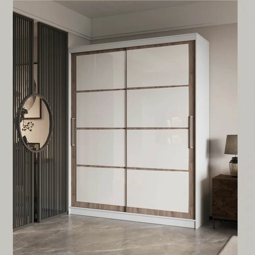 Шкаф-купе Гранд 1 1,6м Лакобель 2шт Белый/Дуб горный