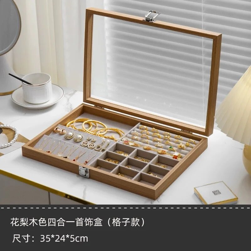 Коробка для украшений из дерева лихо с бархатным покрытием — для серьг, цепочек, колец