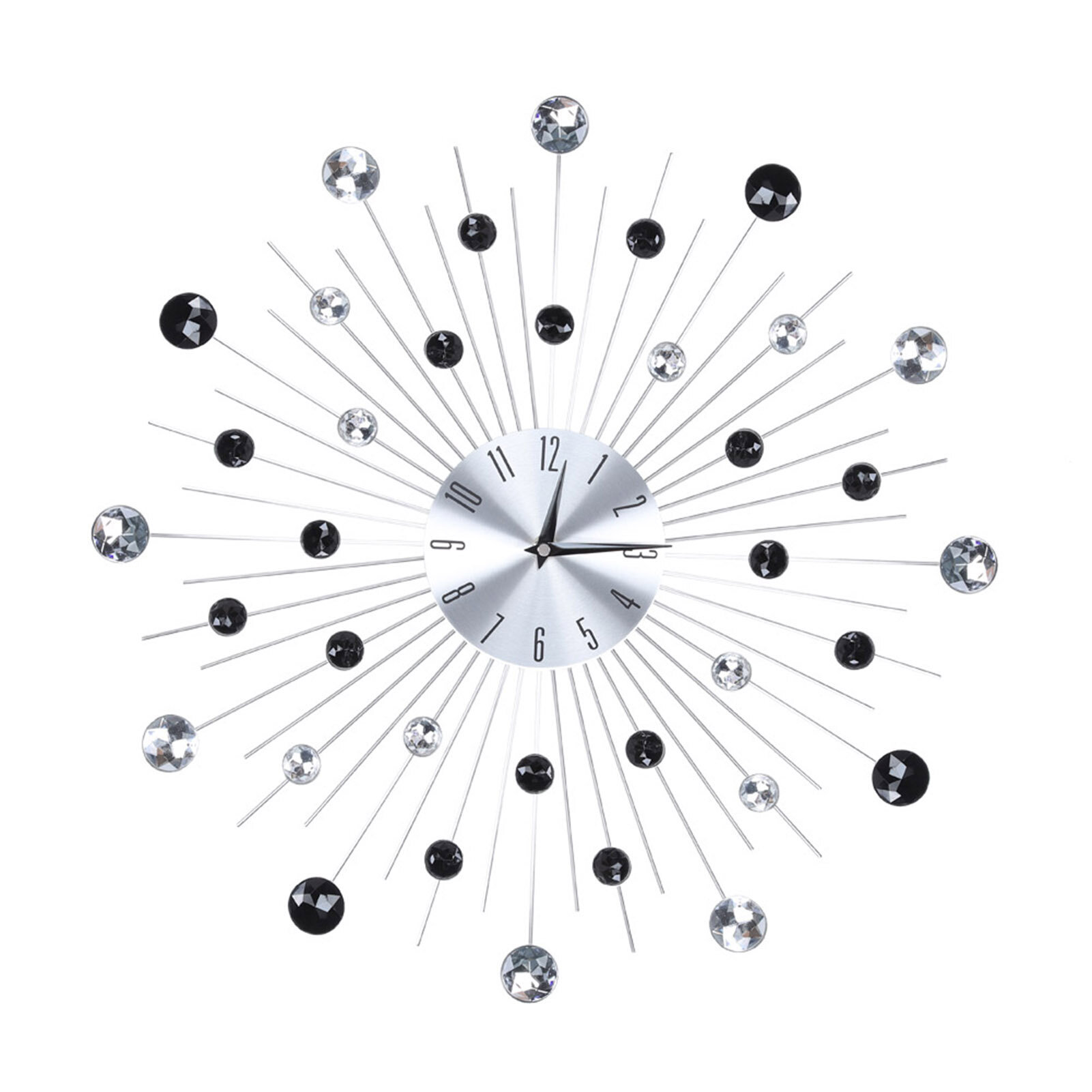 Сверкающие металлические серебряные настенные часы для офиса в гостиной (серебро+черный со стразами)