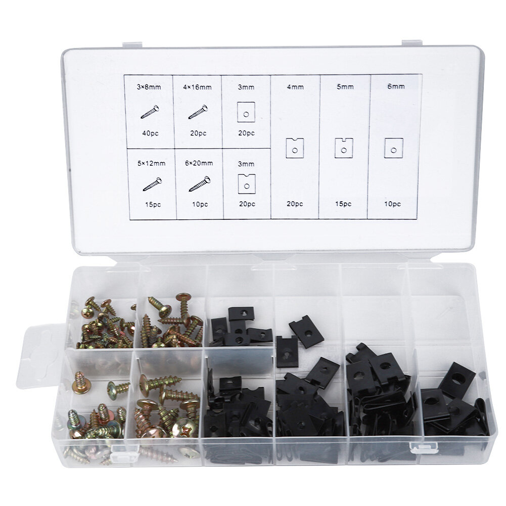 170 шт. Углеглеточная сталь U и аксессуары для набора набора винтов с коробкой для хранения