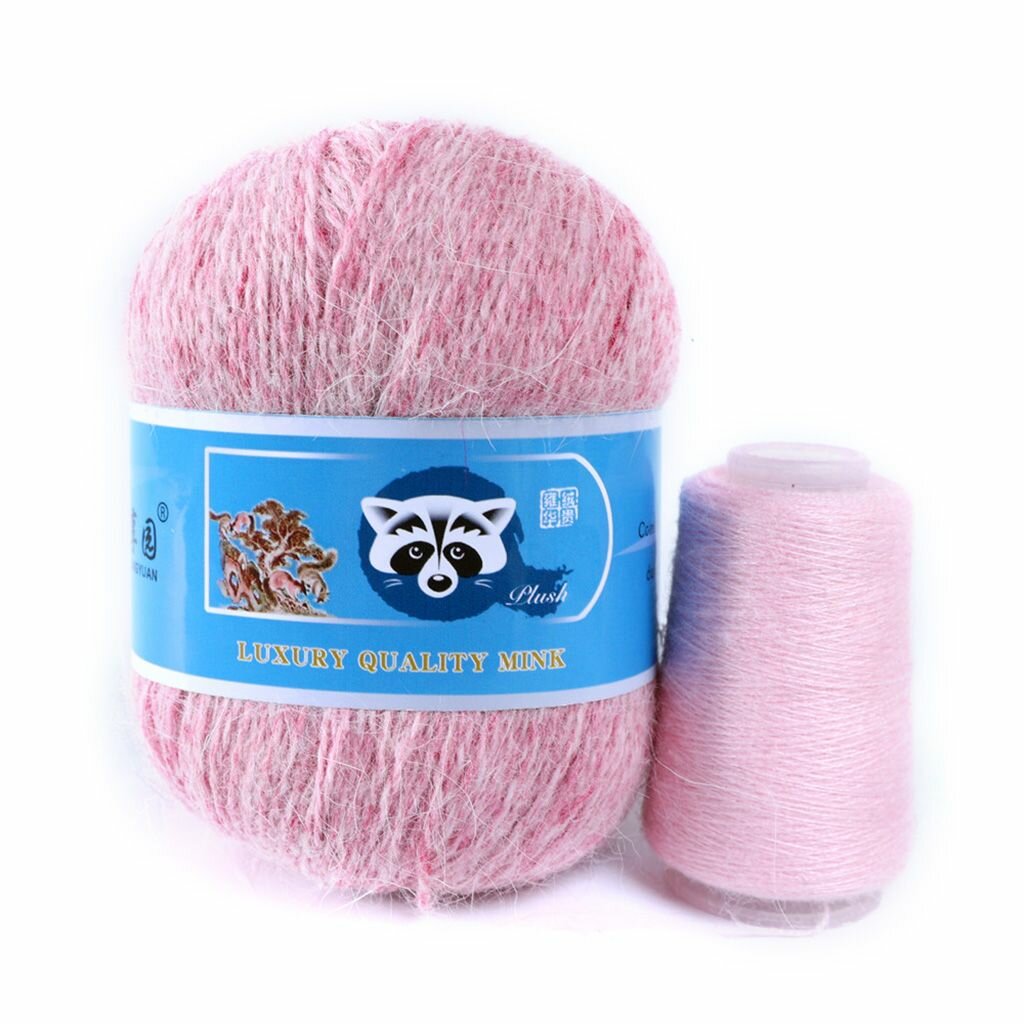 Комплект из 2 предметов длинношерстной норковой шерсти ручной вязки 50г +20г шерсти-859