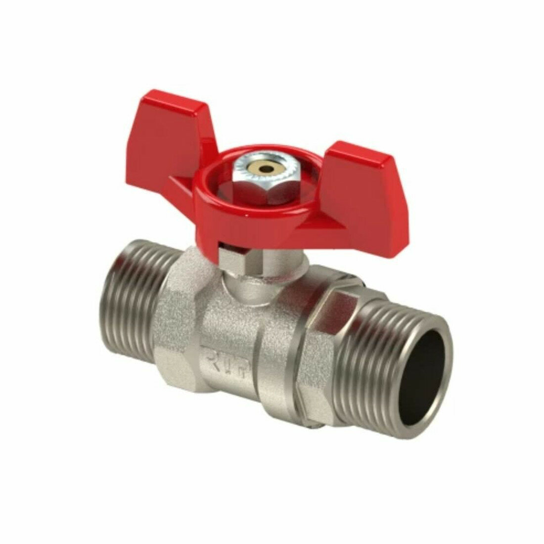 Кран шаровой ручка бабочка, латунь, наружная/наружная резьба 1", PN25 никель, RTP