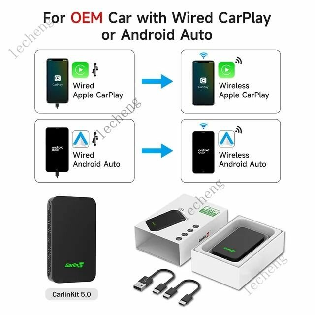 CarlinKit 5.0 Wireless CarPlay Android Auto Для Audi Golf Peugeot Mazda KIA Mercedes MG - Bluetooth 5.0 Поддержка Waze .