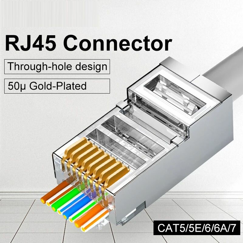 Разъем RJ45 CAT5E CAT6 CAT7, позолоченный конец 50U, сетевой кабель, модульный разъем 8P8C