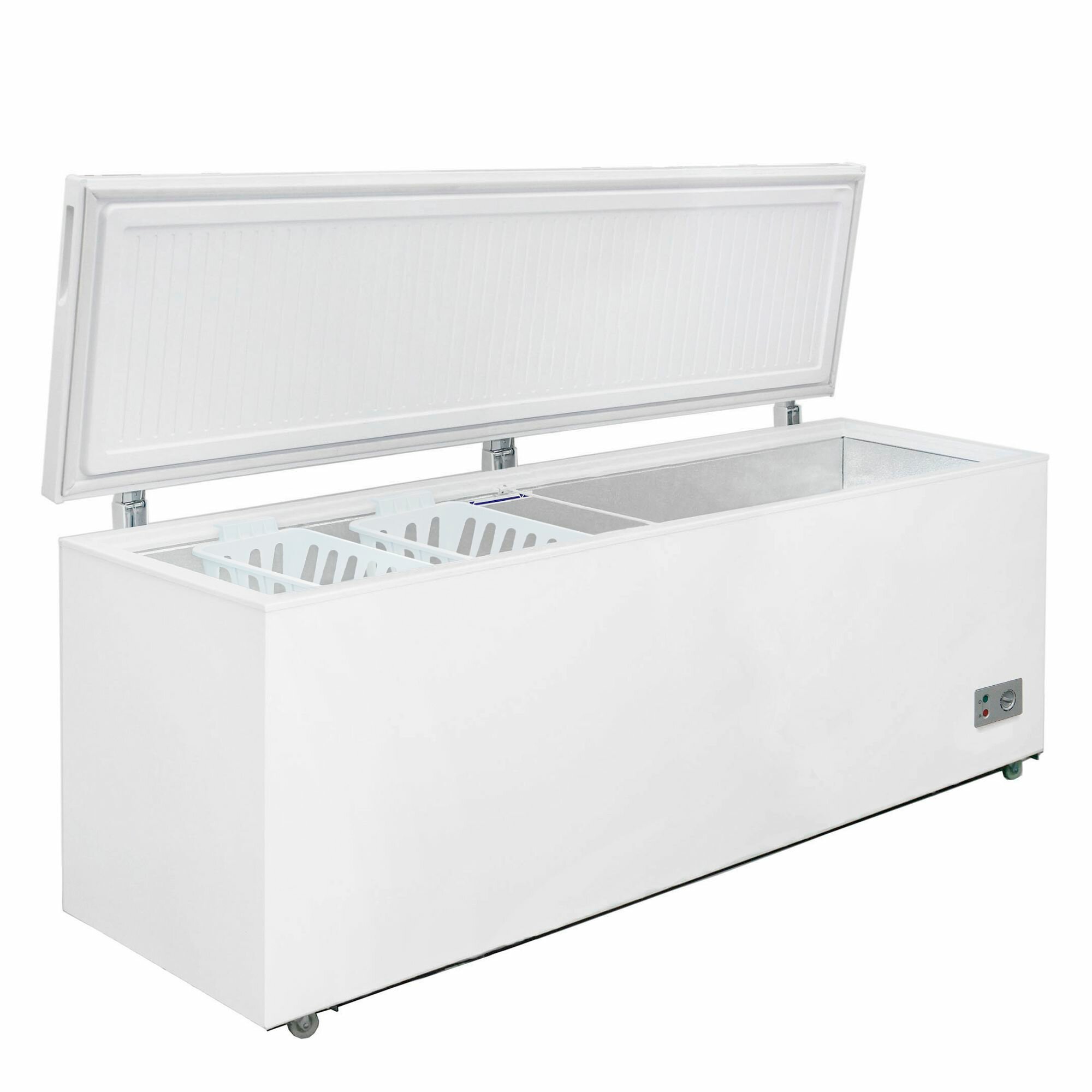 Морозильный ларь Бирюса 680 KXQ, объем 600 литров, 2 корзины в комплекте, ширина 203.5 см, режим заморозки