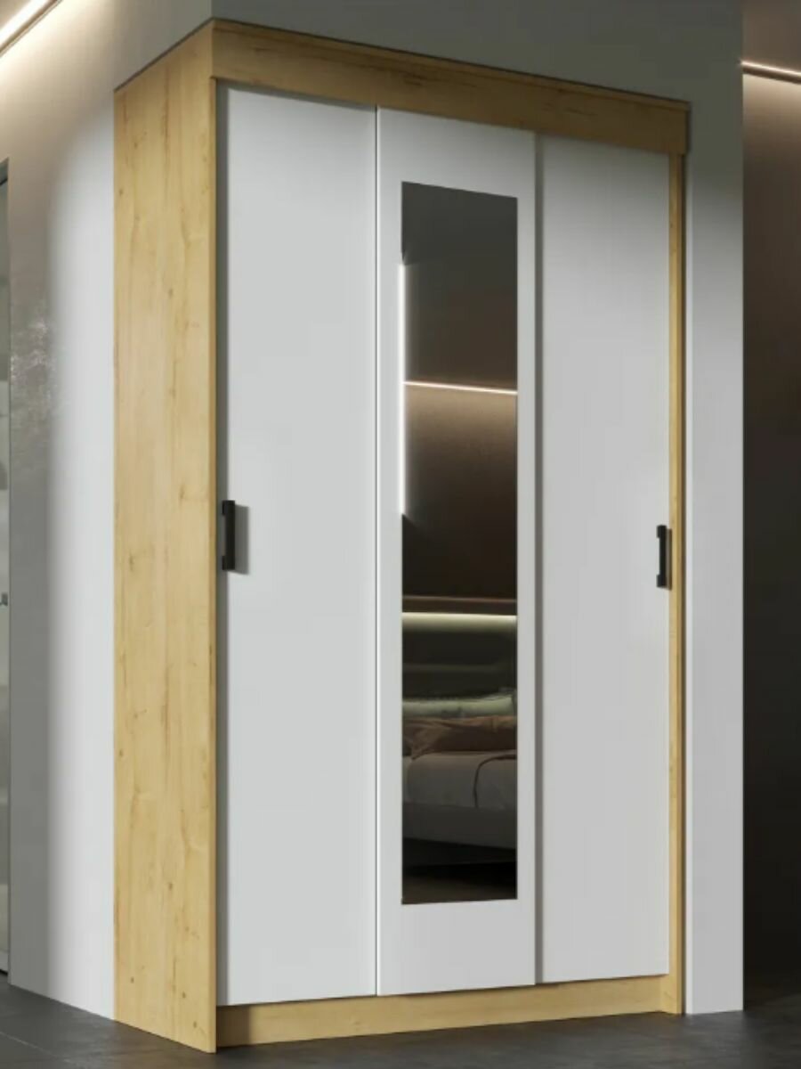 Шкаф-купе Бруно 5 дуб вотан/белый ЛДСП с зеркалом 1310х2000х502 мм для дома и дачи