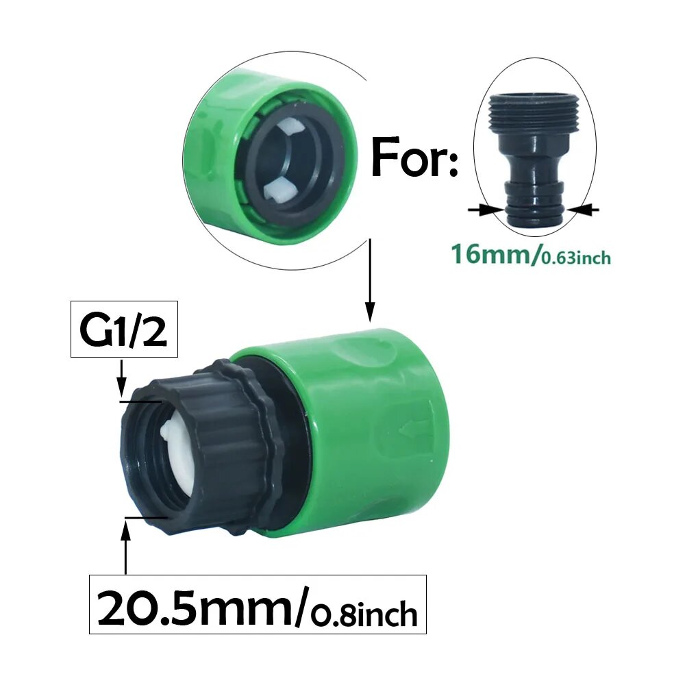 Соединитель для шланга G1/2, 16mm/0.63inch, пластик, зеленый/черный